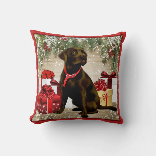 CHRISTMAS CHOCOLATE LABRADOR THROW PILLOW | Zazzle