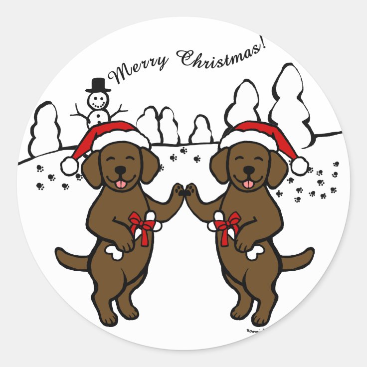 Christmas Chocolate Labradors Cartoon Classic Round Sticker | Zazzle
