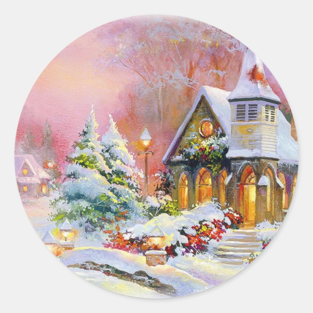 Christmas Church Classic Round Sticker | Zazzle