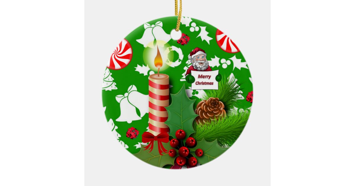 Christmas Circle Ornament, Christmas Candle Ceramic Ornament | Zazzle