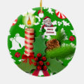 Christmas Circle Ornament, Christmas Candle Ceramic Ornament | Zazzle