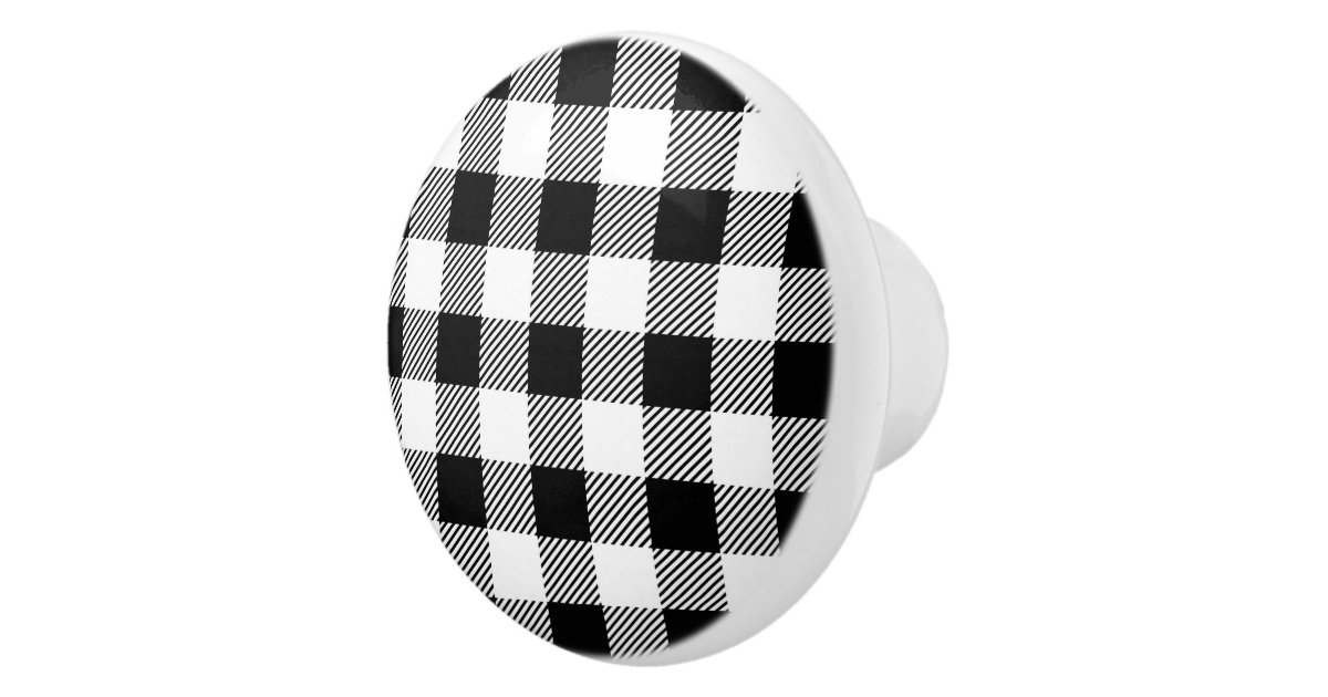 Christmas classic Buffalo check plaid pattern B&W Ceramic Knob | Zazzle
