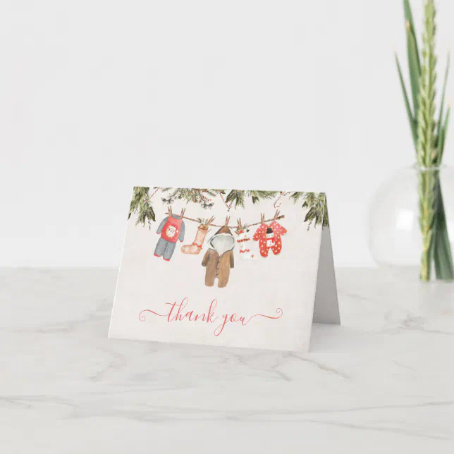 Christmas clothesline Baby Shower Clothesline Thank You Card | Zazzle