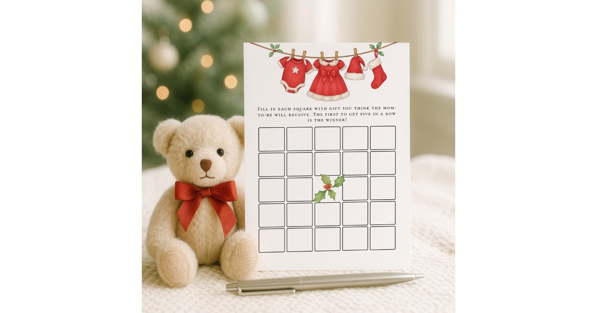 Christmas Clothesline Bingo Baby Shower Game Card | Zazzle