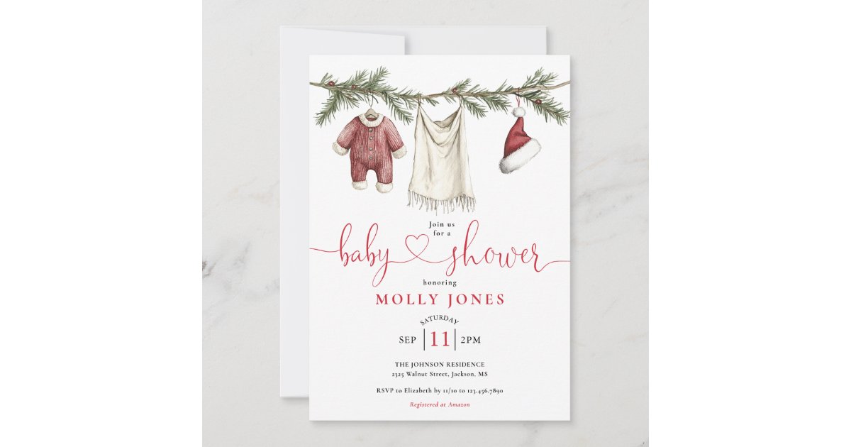 Christmas Clothesline Winter Baby Shower Invitation | Zazzle