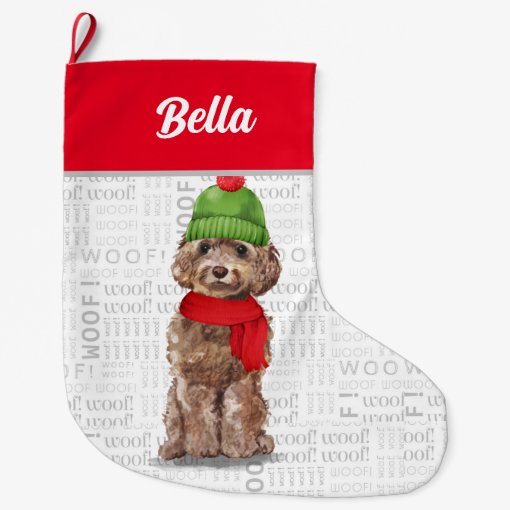 Christmas Cockapoo with Dog's Name Large Christmas Stocking | Zazzle