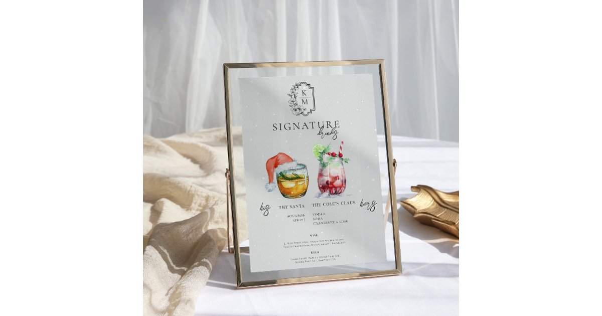 Christmas Cocktail | Bride & Groom Signature Drink Poster | Zazzle