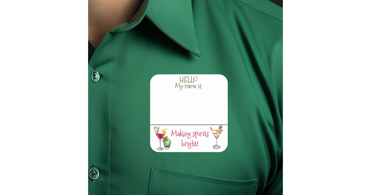 Christmas Cocktail Drinks Party Name Badge Square Sticker | Zazzle
