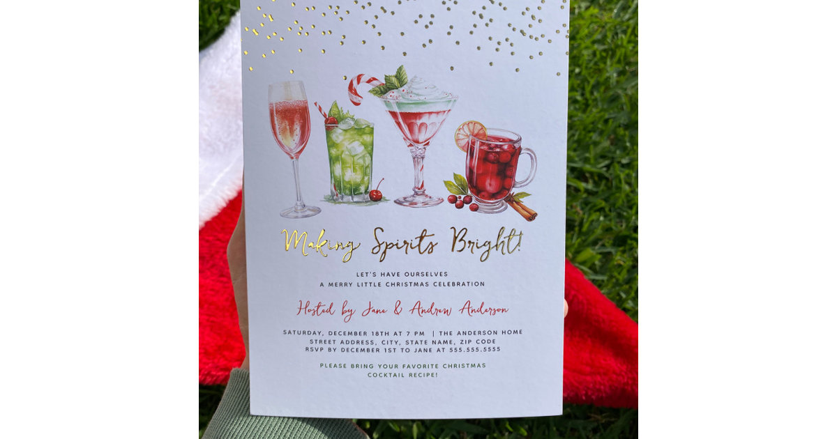 Christmas Cocktail Party Making Spirits Bright Foil Invitation | Zazzle