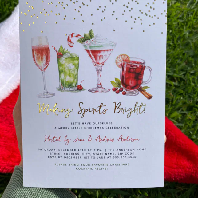 Christmas Cocktail Party Making Spirits Bright Foil Invitation | Zazzle