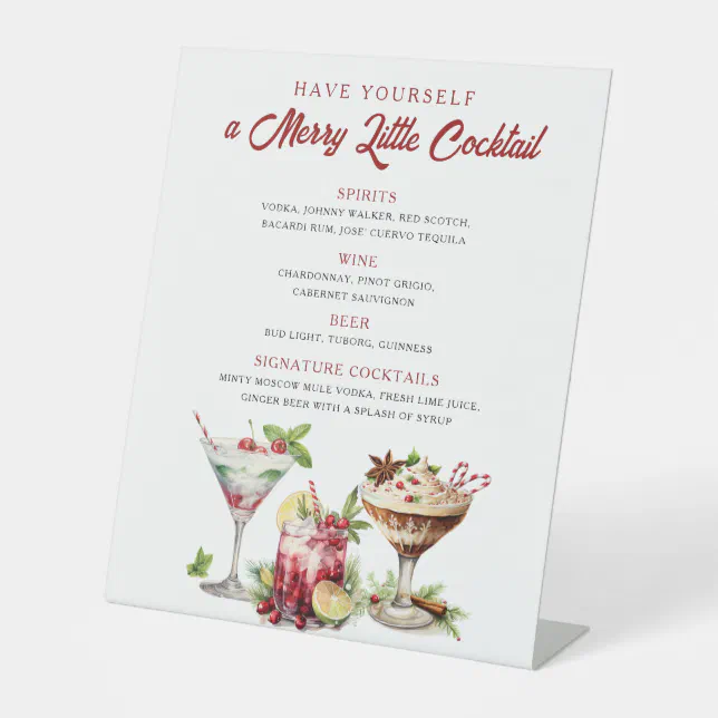 Christmas cocktails Merry holiday bar sign | Zazzle