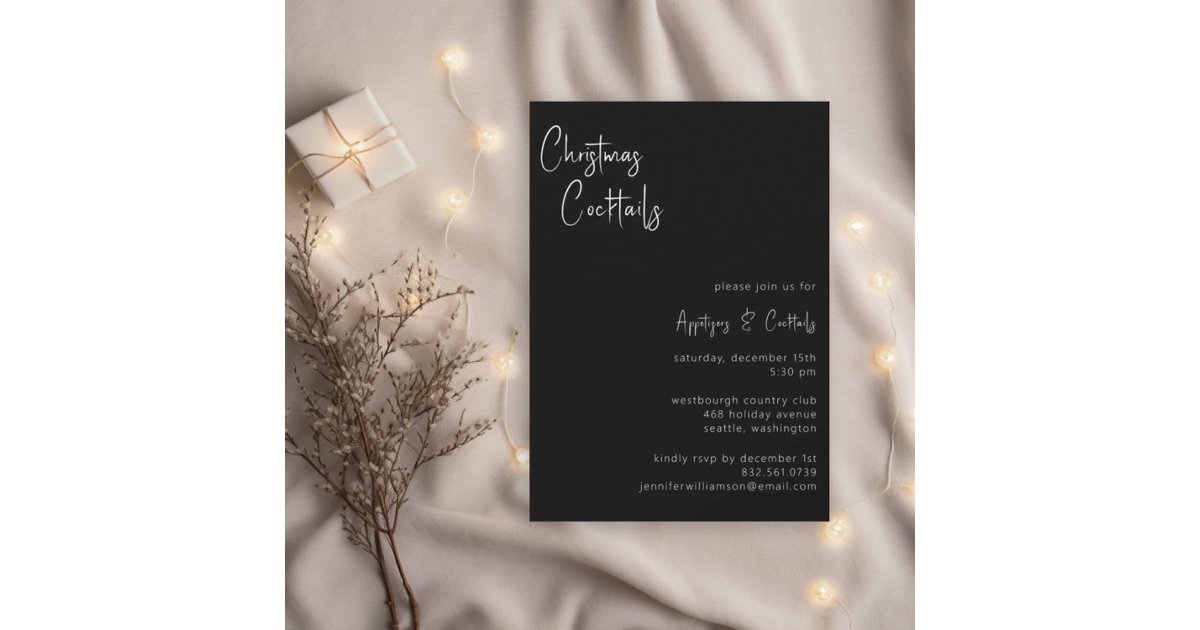 Christmas Cocktails Modern Script Holiday Party Invitation | Zazzle