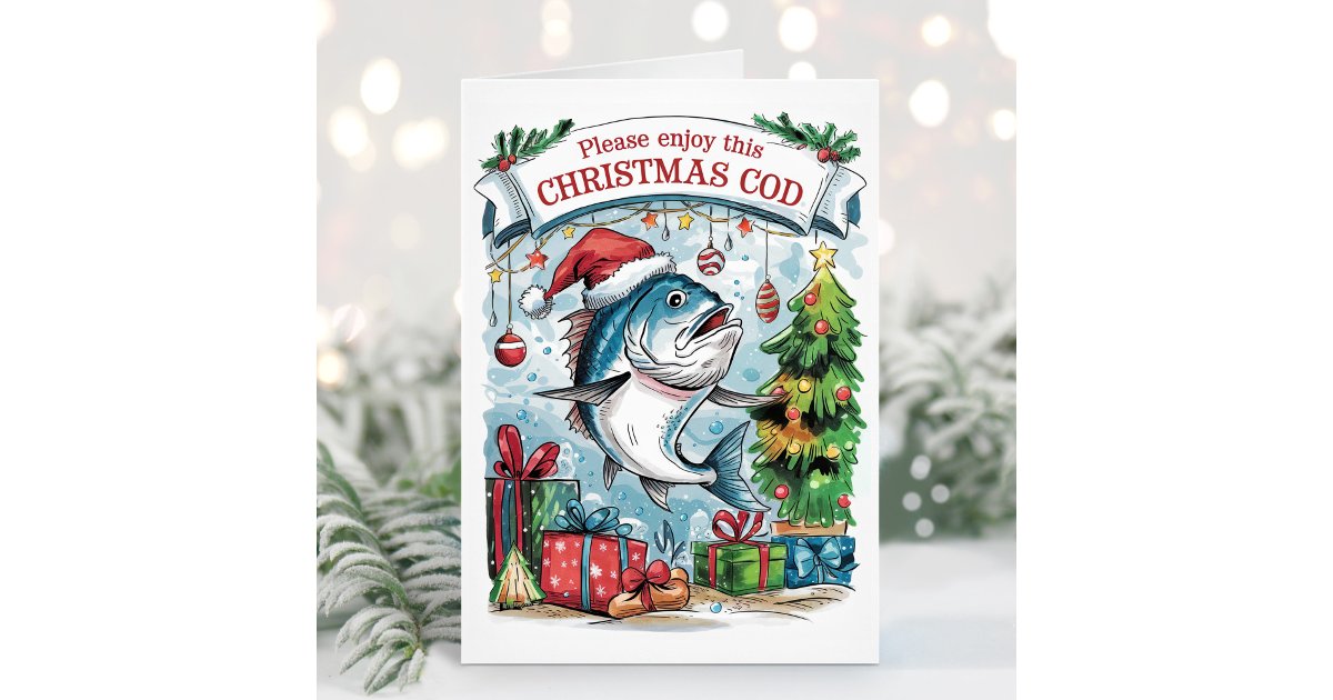 Christmas Cod Funny Fishing Christmas Card | Zazzle