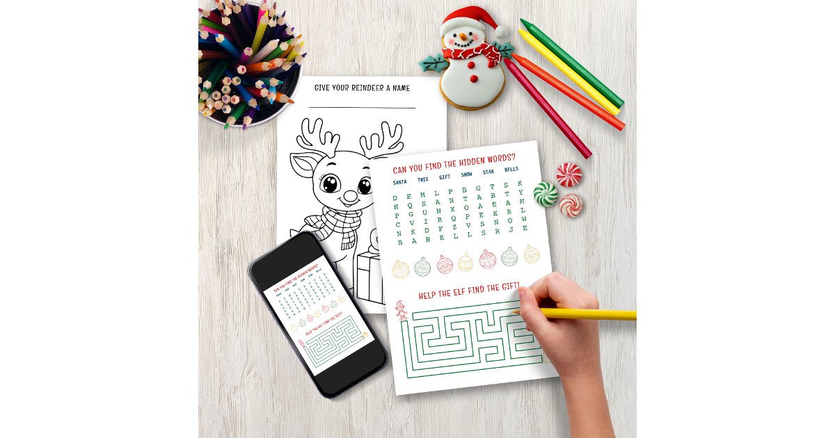 Christmas Coloring Activity Page for Kids Holiday Card | Zazzle