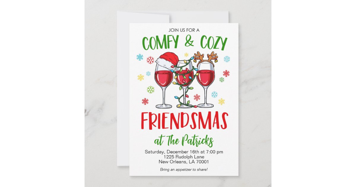 Christmas Comfy Cozy Friendsmas Invitation | Zazzle