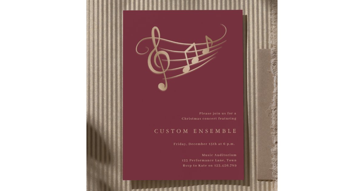 Christmas Concert Gold Red Elegant Minimal Invitation | Zazzle