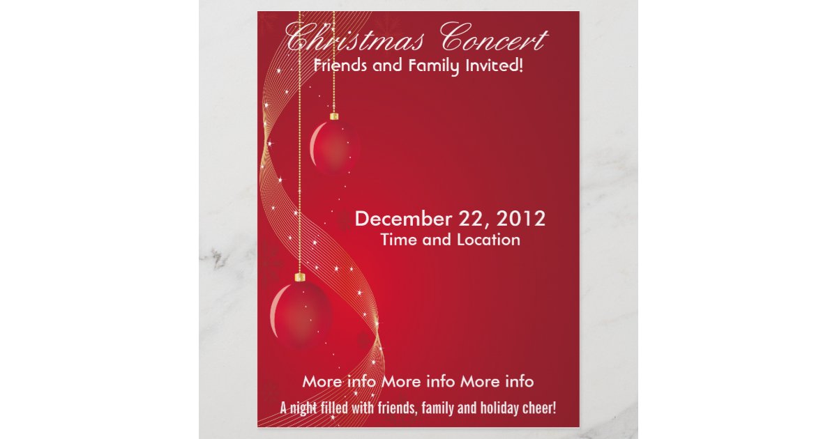 Christmas Concert Red Ornaments Flyer | Zazzle
