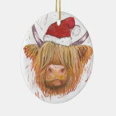 christmas coo Highland Cow with Christmas Hat Ceramic Ornament | Zazzle