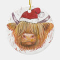 christmas coo Highland Cow with Christmas Hat Ceramic Ornament | Zazzle