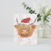 christmas coo Highland Cow with Christmas Hat Holiday Postcard | Zazzle