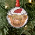 christmas coo Highland Cow with Christmas Hat Metal Ornament | Zazzle