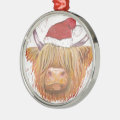 christmas coo Highland Cow with Christmas Hat Metal Ornament | Zazzle