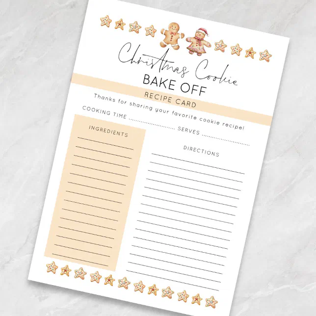 Christmas Cookie Bake Off Party Recipe Card | Zazzle