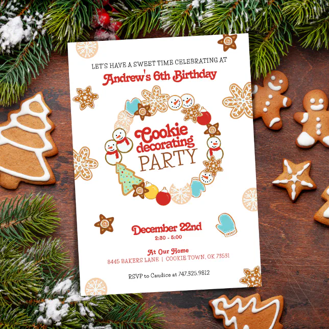 Christmas Cookie Decorating Birthday Party Invitation | Zazzle