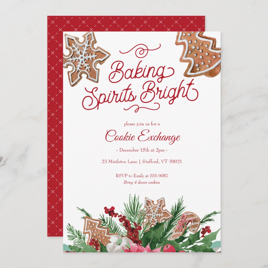 Christmas Cookie Exchange Baking Spirits Bright Invitation | Zazzle