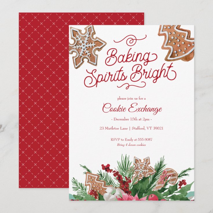 Christmas Cookie Exchange Baking Spirits Bright Invitation | Zazzle
