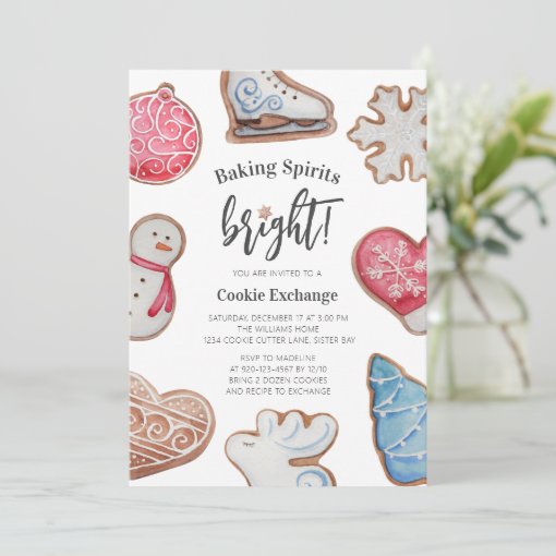 Christmas Cookie Exchange Baking Spirits Bright Invitation | Zazzle