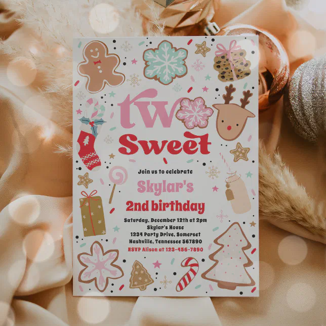 Christmas Cookie Two Sweet 2nd Birthday Party Invitation | Zazzle