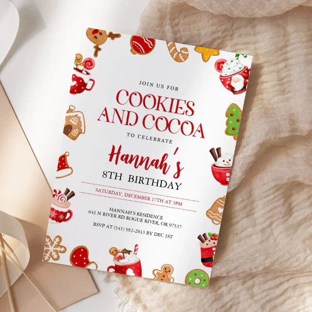 Christmas Cookies and Cocoa Birthday Invitation | Zazzle