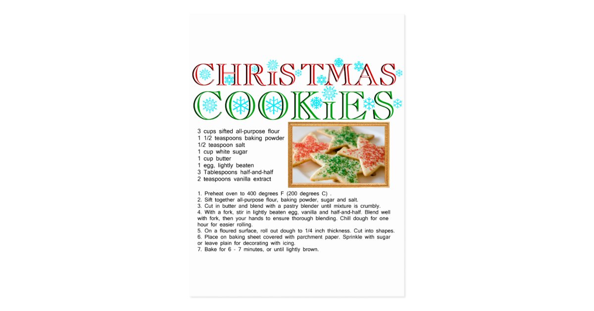 Christmas Cookies Recipe Postcard | Zazzle.com