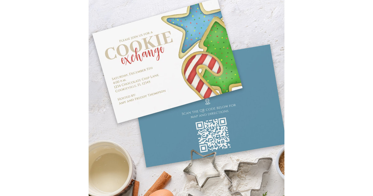 Christmas Cookies Whimsical QR Code Map Directions Invitation | Zazzle