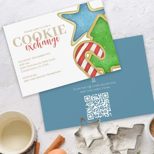 Christmas Cookies Whimsical QR Code Map Directions Invitation | Zazzle