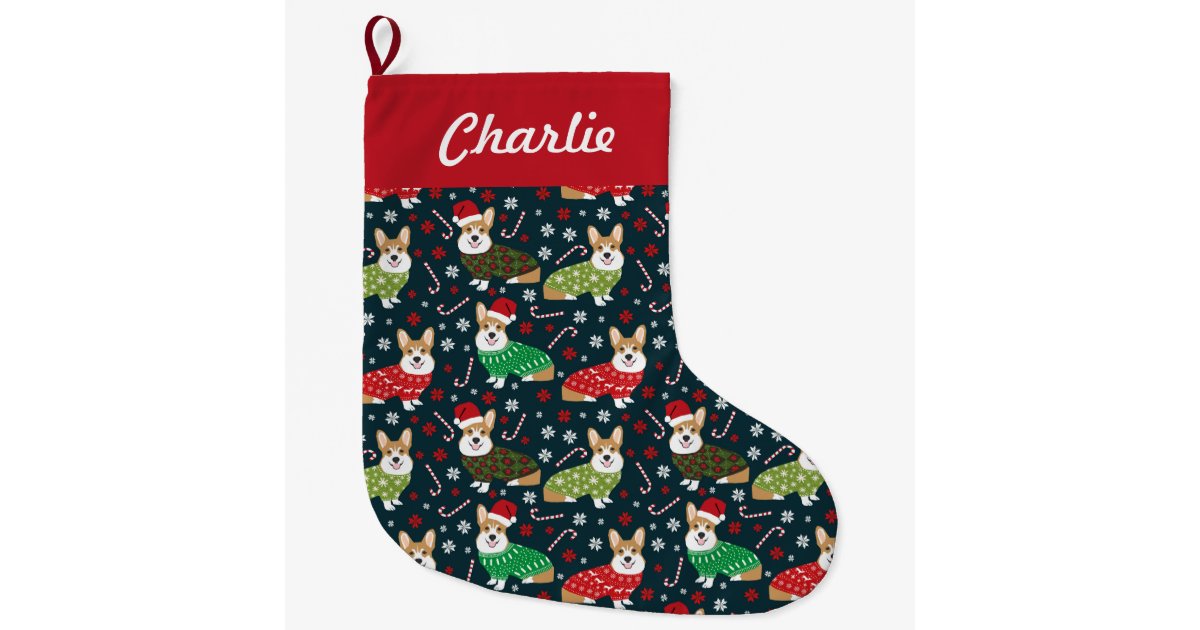 Christmas Corgis Stockings - personalized dog | Zazzle
