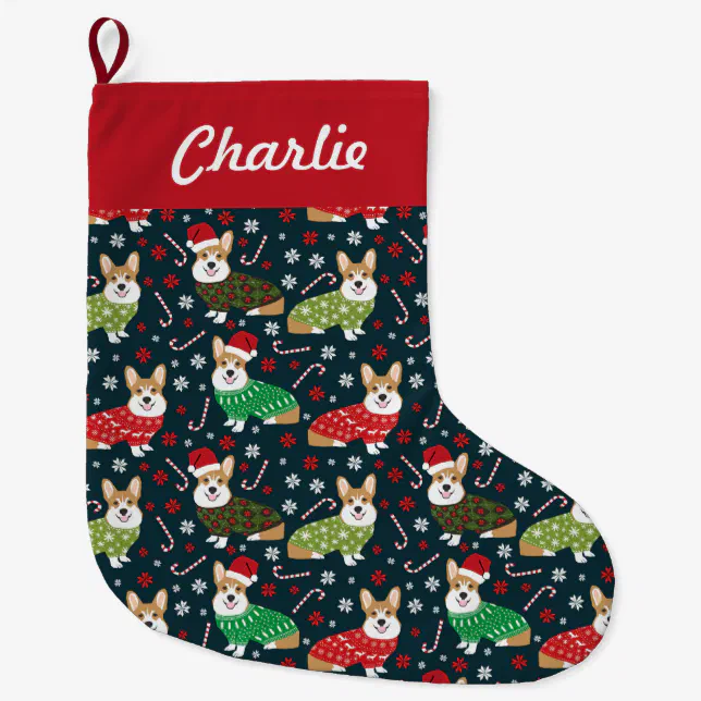 Christmas Corgis Stockings - personalized dog | Zazzle