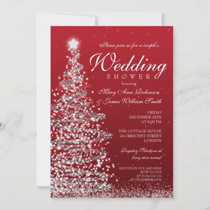 Christmas Couples Shower Red Silver Invitation | Zazzle.com