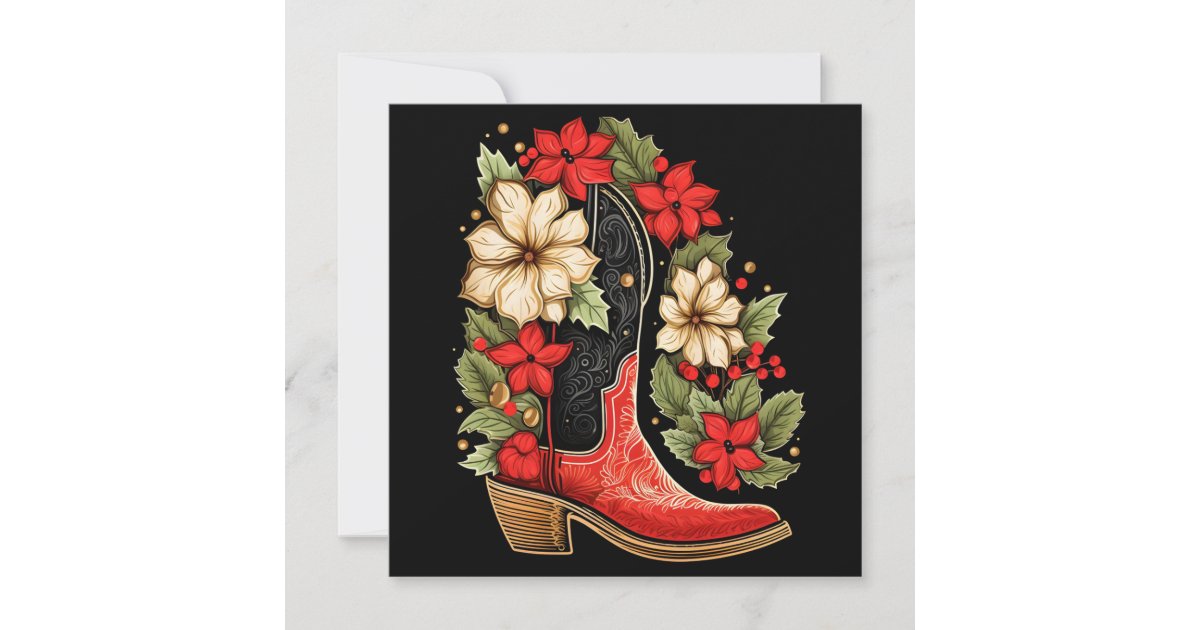 christmas cowboy boot holiday greeting card | Zazzle