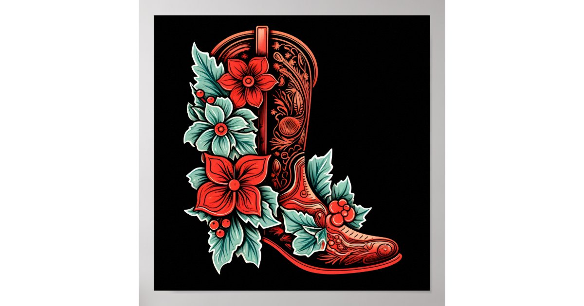 christmas cowboy boot holiday Poster | Zazzle