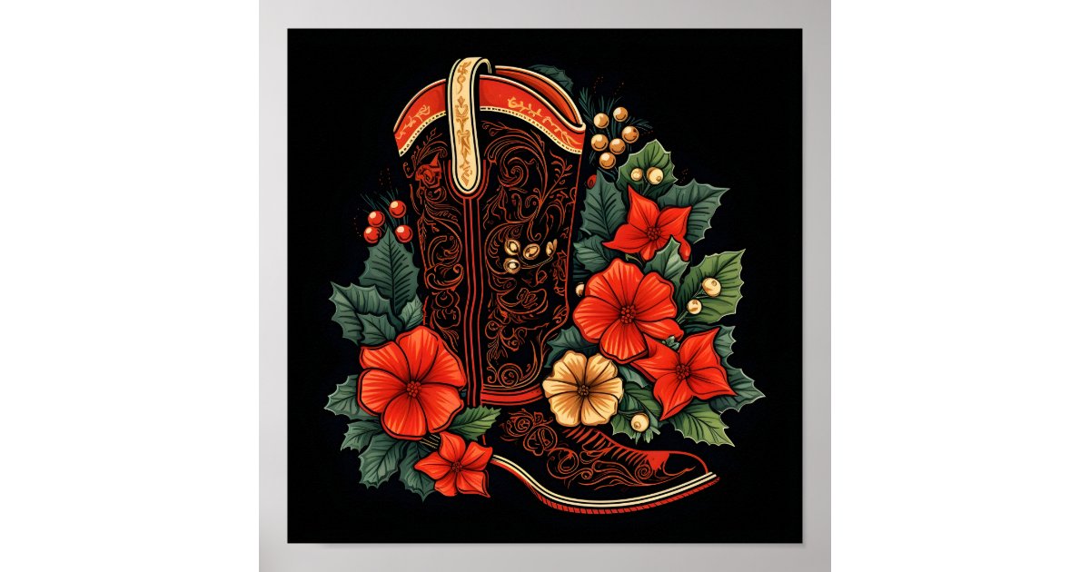 christmas cowboy boot holiday poster | Zazzle