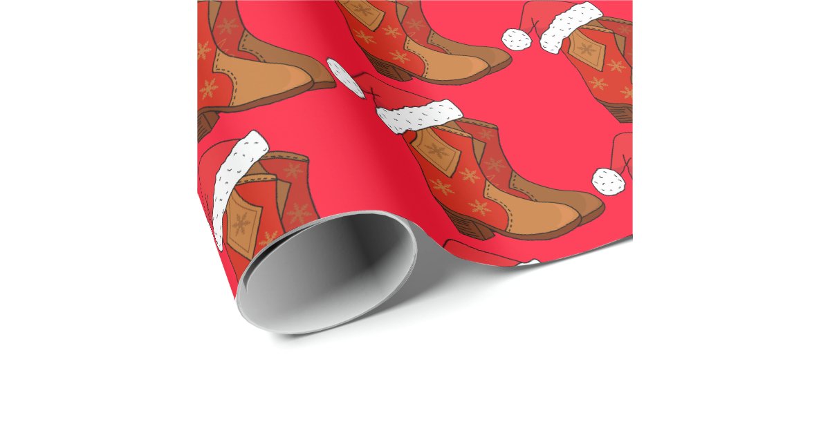 Christmas Cowboy Boots Country Western Cowgirl Wrapping Paper | Zazzle