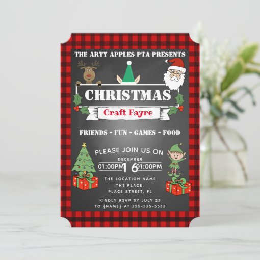 Christmas craft fair party fundraiser event plaid invitation | Zazzle