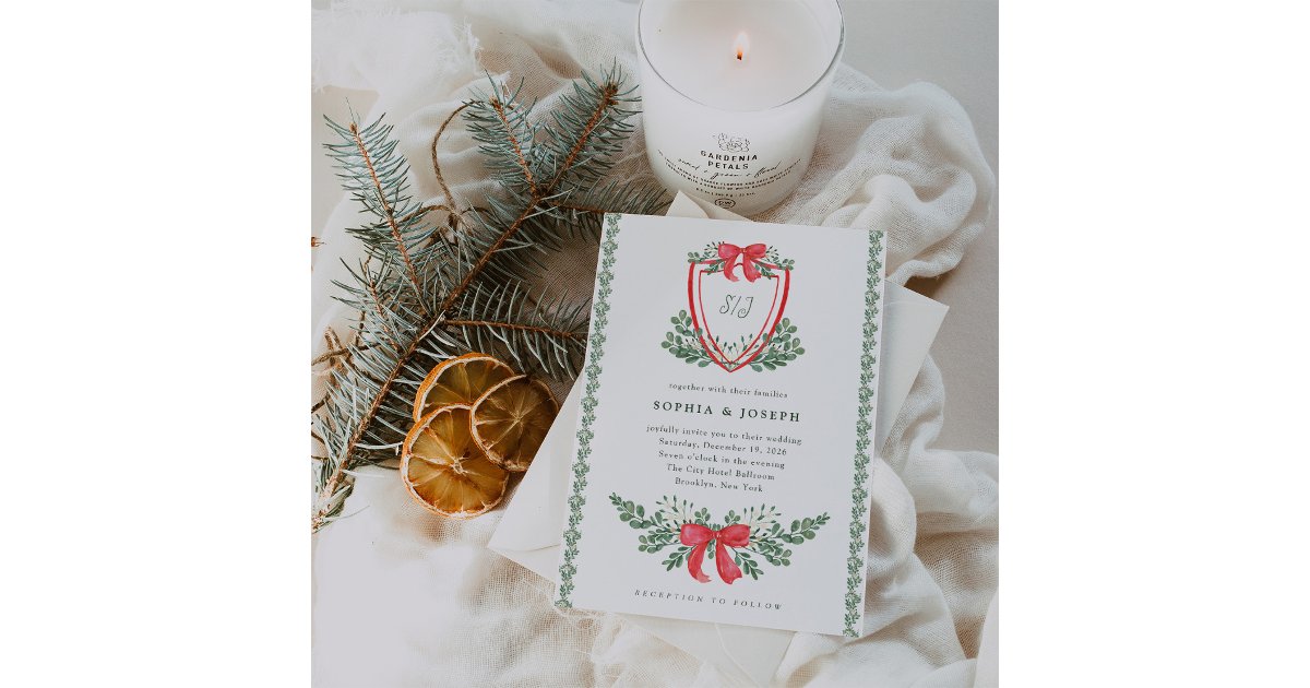 Christmas Crest | Whimsical Holiday Wedding Invitation | Zazzle