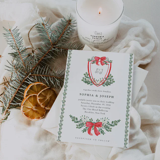 Christmas Crest | Whimsical Holiday Wedding Invitation | Zazzle