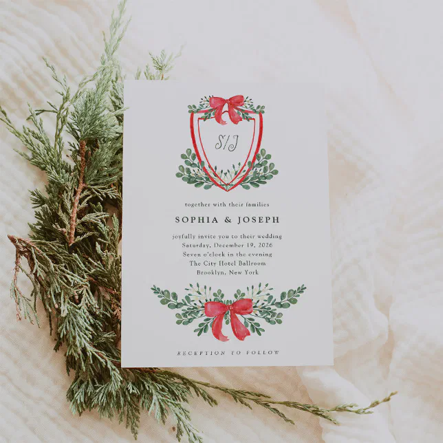 Christmas Crest | Whimsical Red and Green Wedding Invitation | Zazzle