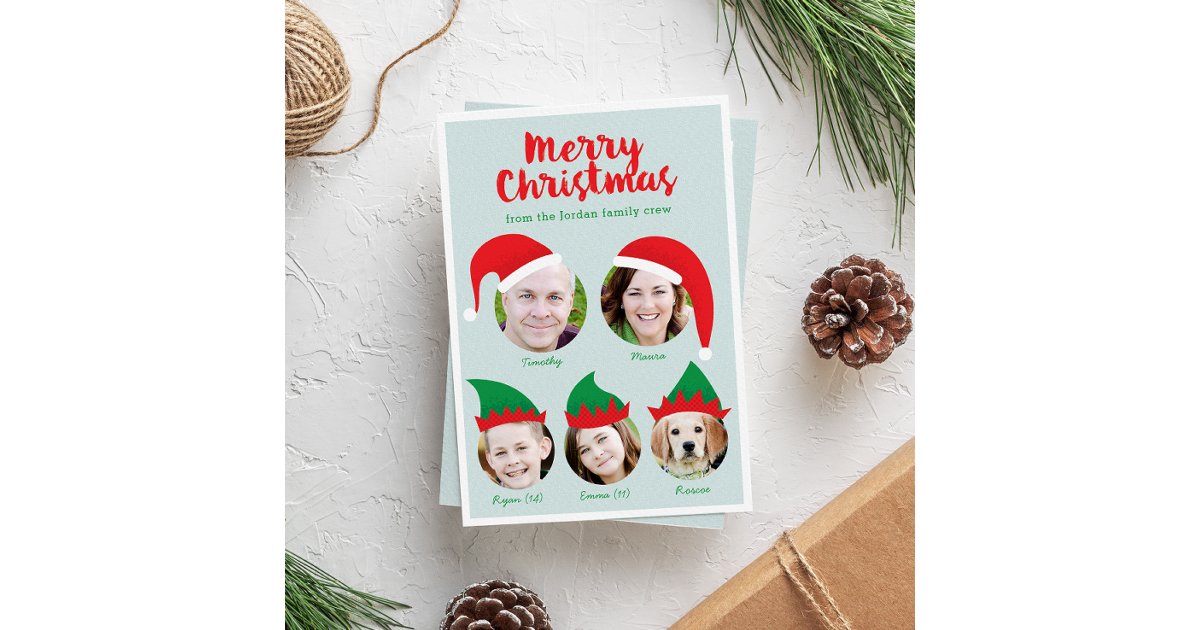 Christmas Crew Family of Five Photo Holiday Card | Zazzle