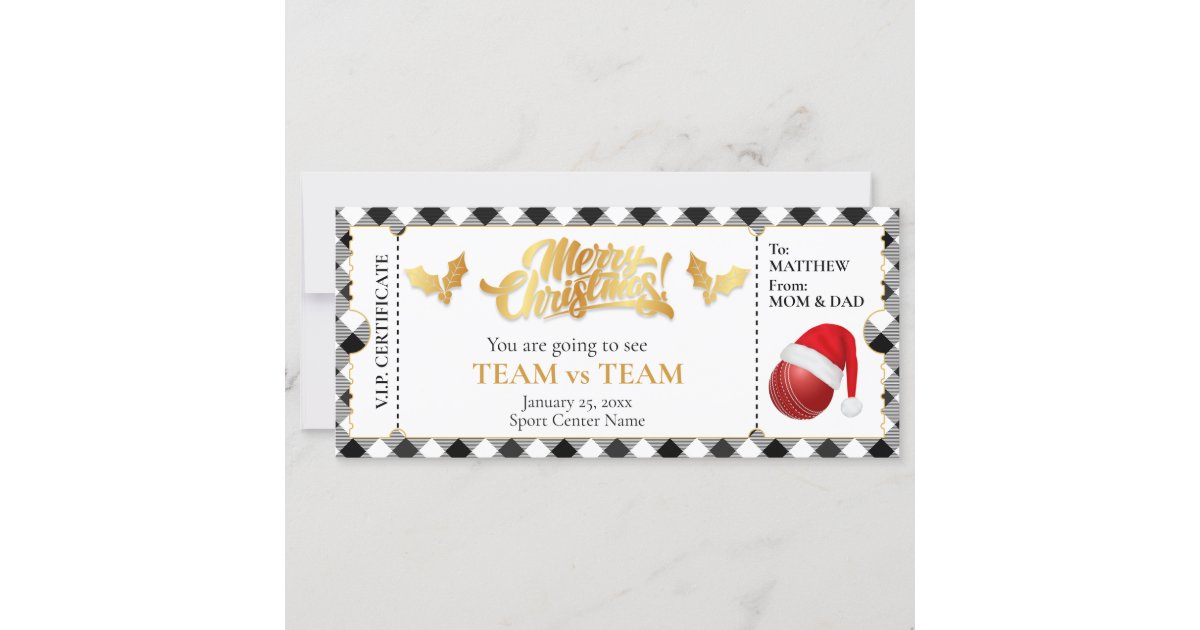 Christmas Cricket Ticket, Surprise Gift Voucher | Zazzle