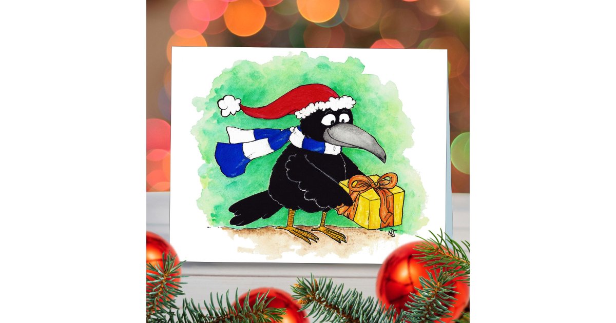 CHRISTMAS CROW greeting card by Nicole Janes | Zazzle